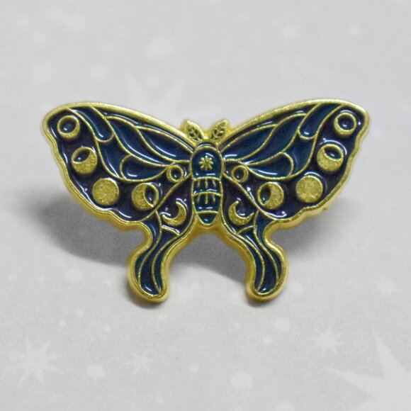 Jewelry | Gold Blue Moon Phases Moth Enamel Pin | Poshmark
